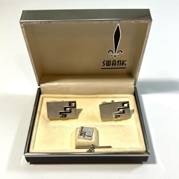 SWANK | Accessories | Vintage Swank Silver Geometric Cuff Link And Tie ...
